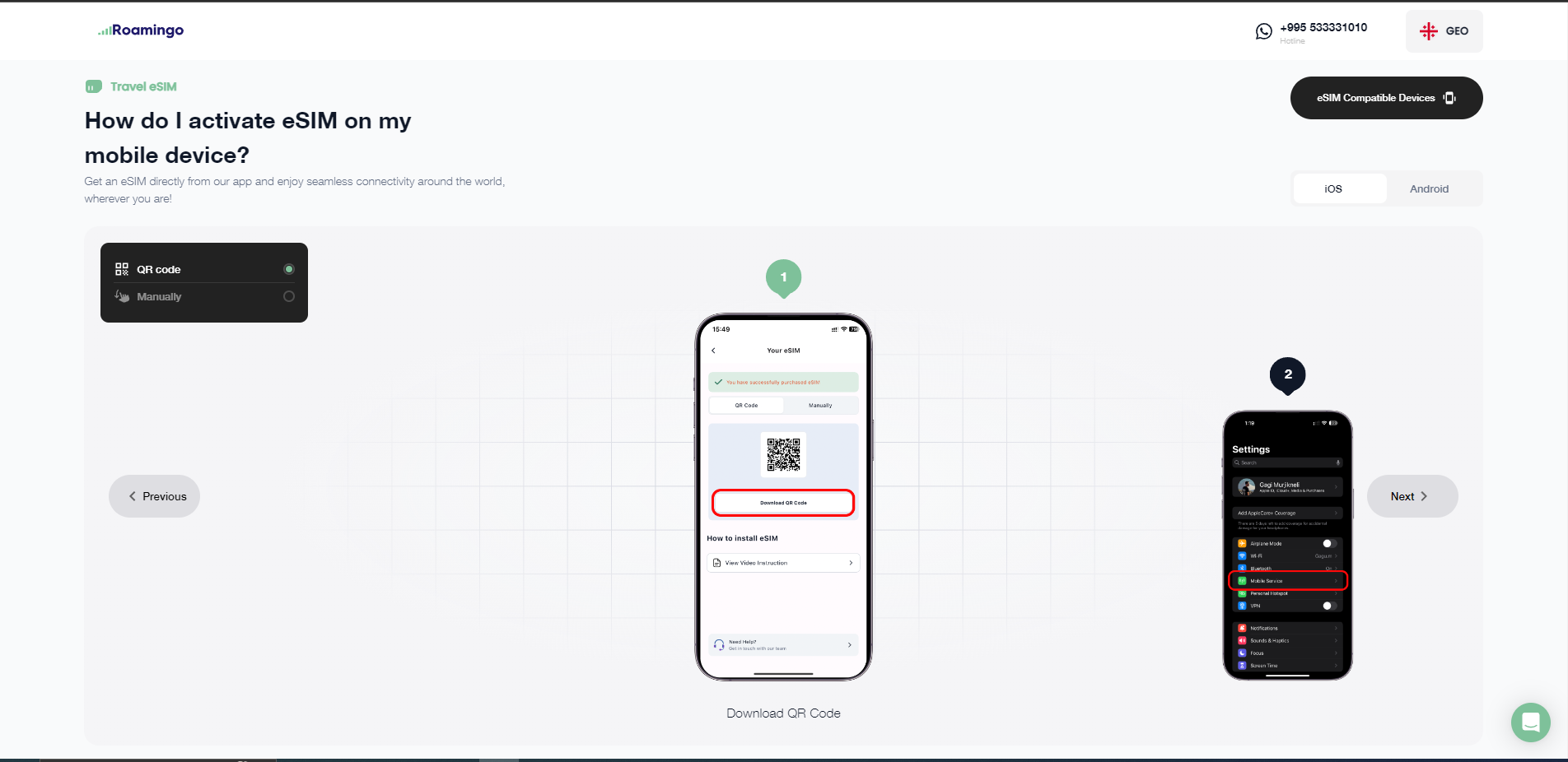 eSIM installation instructions